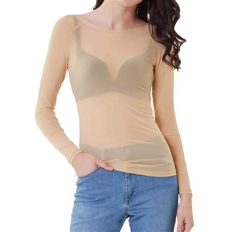 Womens Long Sleeve Sheer Mesh Sheer Top