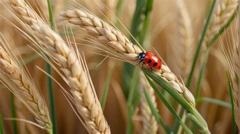 Ladybug On A Wheat Ear With Golden Hues In A Field Premium Ai