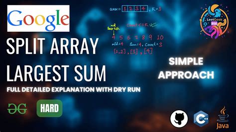 Split Array Largest Sum Gfg Potd 29 06 2025 Gfg Problem Of The Day Geeksforgeeks Youtube