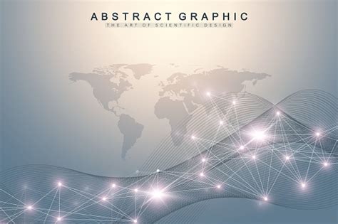 기하학적 추상 배경 연결된 라인 및 점입니다 웨이브 흐름입니다 인공 지능과 기계 학습 개념 커뮤니케이션 디자인을 위한 그래픽