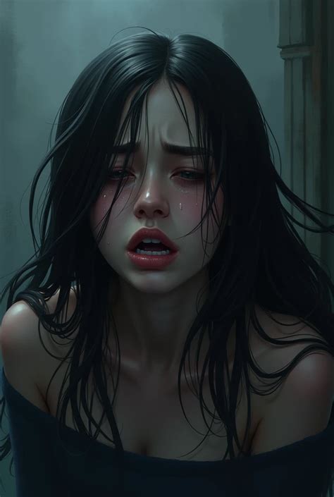 Long Haired Woman Crying Inconsolably Seaart Ai