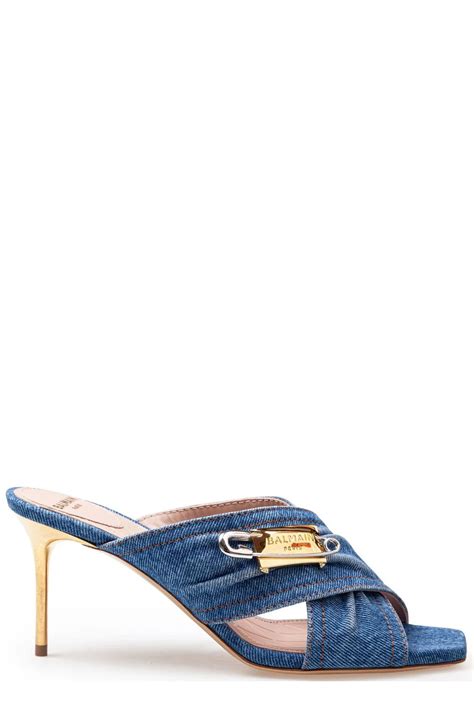 Balmain Denim Safety Pin Mules Vault