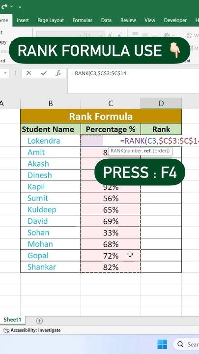 how to use rank formula in excel 😱🔥 excel computer formula tricks