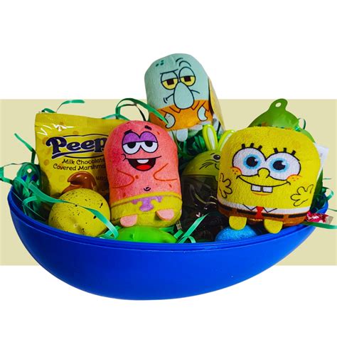 Boss Class Happy Easter Basket Pre Filled Jumbo Egg Spongebob Plushie