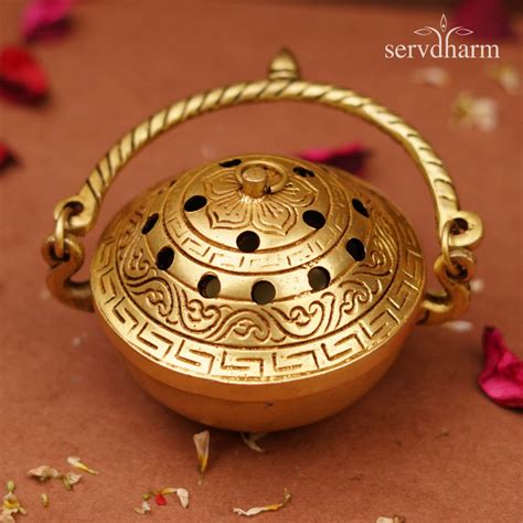 Brass Dhoop Dani Incense Burner For Pooja With Handle 45 Inch 575 G