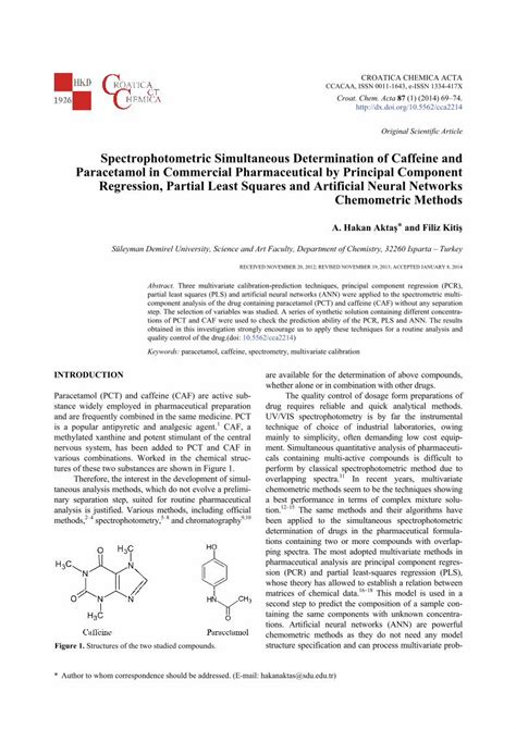 Pdf Spectrophotometric Simultaneous Determination Of Caffeine