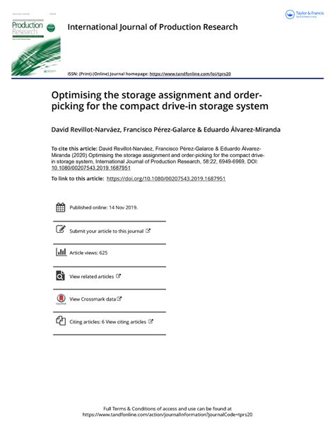 2019 Optimising The Storage Assignment And Order Picking For The Compact Drive In Storage System