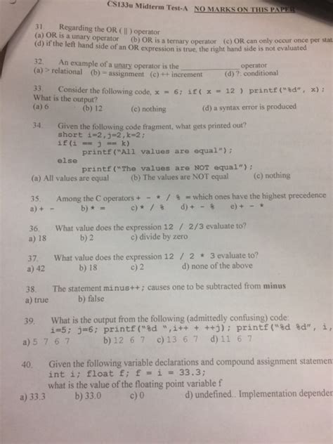 Solved Regarding The Or Operator Or Is A A Unary