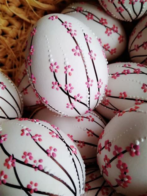 Kraslice Easter Eggs Rozkvetlá Třešňová Větvička Ostern Eier Basteln Basteln Frühling