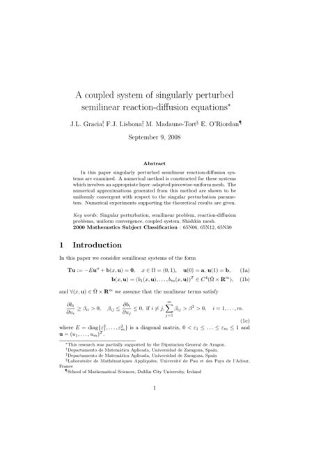 Pdf A Coupled System Of Singularly Perturbed Semilinear Reaction Diffusion Equations
