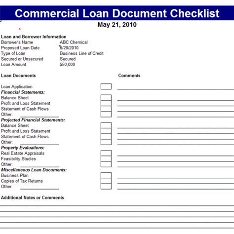 Commercial Loan Document Checklist Template Ready Made Office Templates