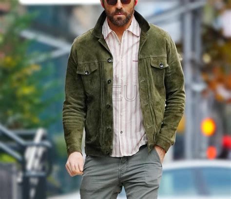 Ryan Trendy Handmade Green Stylish Suede Leather Trucker Jacket For Men