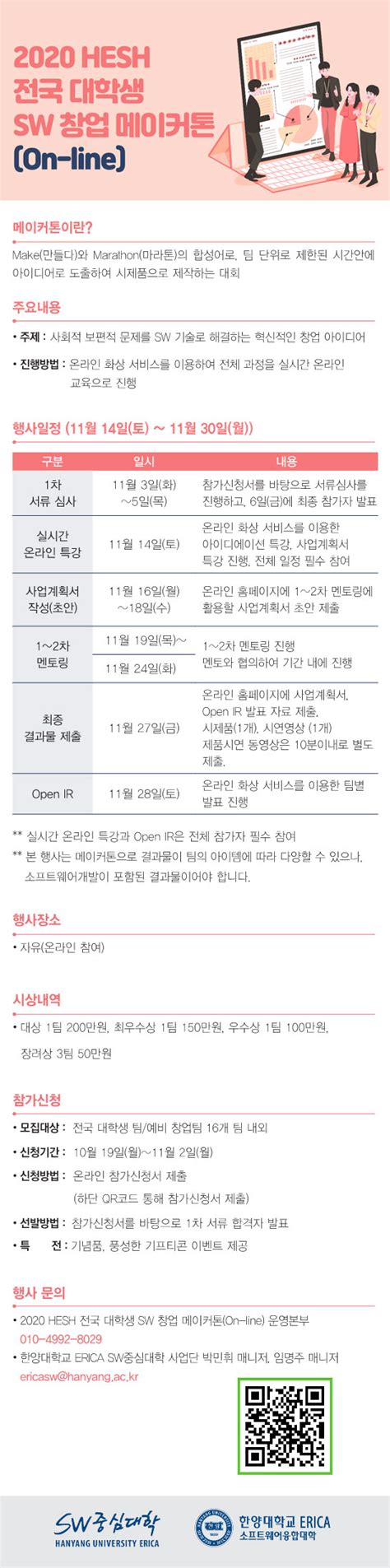 2020 Hesh 전국 Sw 창업 메이커톤on Line 공모전 대외활동 링커리어