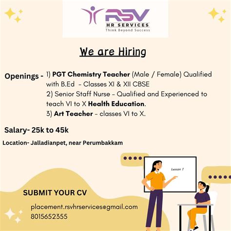 Sneha N On Linkedin Rsv Hr Services Hiring For Teachers Right Now 1