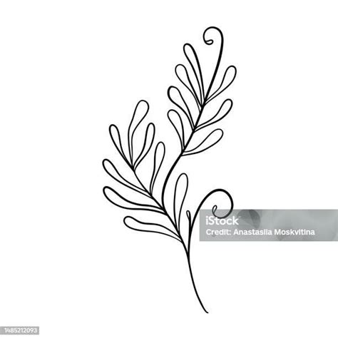 스칸디나비아 스타일의 나뭇잎이 있는 귀여운 검은색 윤곽선 낙서 봄 테마 프레임 나뭇가지의 디지털 그림 옷 포스터 배너 엽서 웹 디자인 채색을 인쇄합니다 0명에 대한 스톡