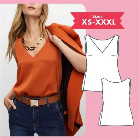 Pdf Sleeveless Top Sewing Pattern V Neck Camisole Vest Tank Top Woven