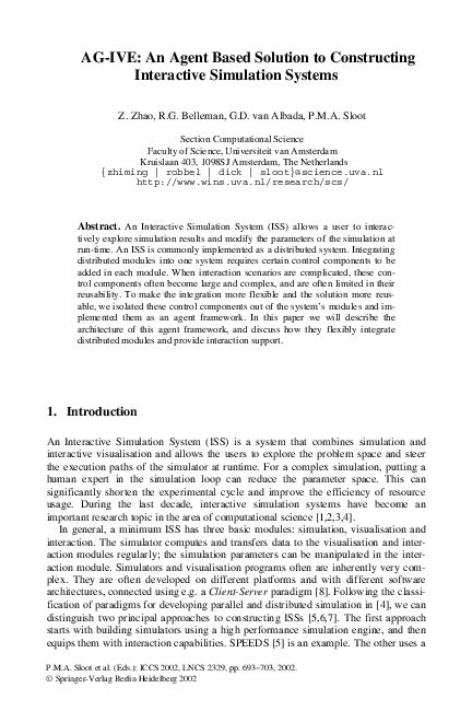 Pdf Ag Ive An Agent Based Solution To Constructing Interactive Simulation Systems