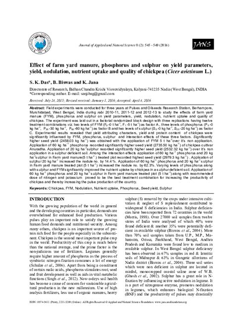Pdf Effect Of Farm Yard Manure Phosphorus And Sulphur On Yield
