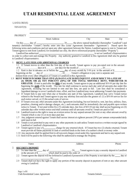 Free Utah Standard Residential Lease Agreement Pdf Word Rtf