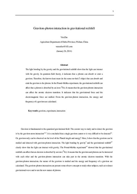 Pdf Graviton Photon Interaction In Gravitational Redshift