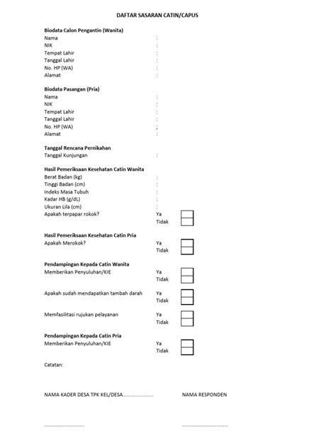 Format Pendampingan Tpk 2023 Calon Pengantin Pdf