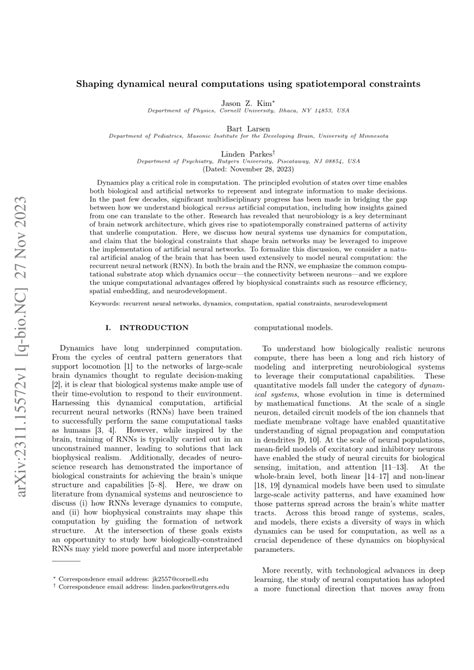Pdf Shaping Dynamical Neural Computations Using Spatiotemporal Constraints