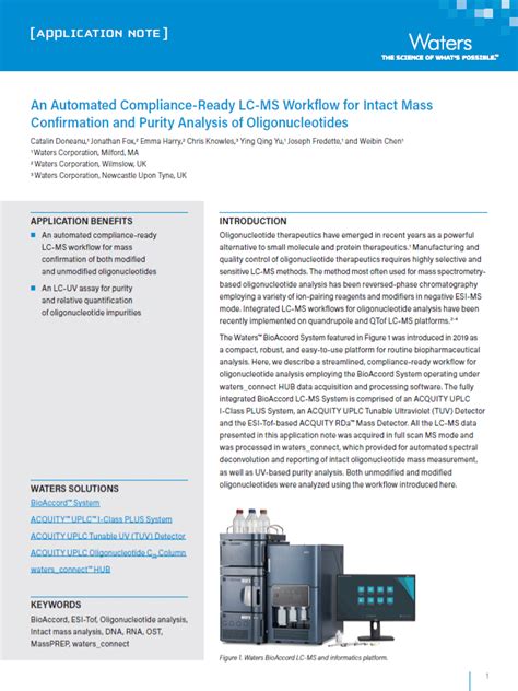 Automated Workflow For Intact Mass Confirmation And Purity Analysis Of