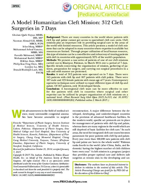 Pdf A Model Humanitarian Cleft Mission
