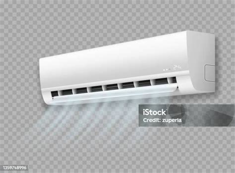 차가운 또는 뜨거운 바람 흐름으로 에어컨 모형 현실적인 에어컨 분할 시스템 실내 에어컨에 대한 스톡 벡터 아트 및 기타 이미지 에어컨 바람 3차원 형태 Istock