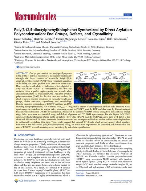Pdf Poly3 25 Dioctylphenylthiophene Synthesized By Direct Arylation Polycondensation End