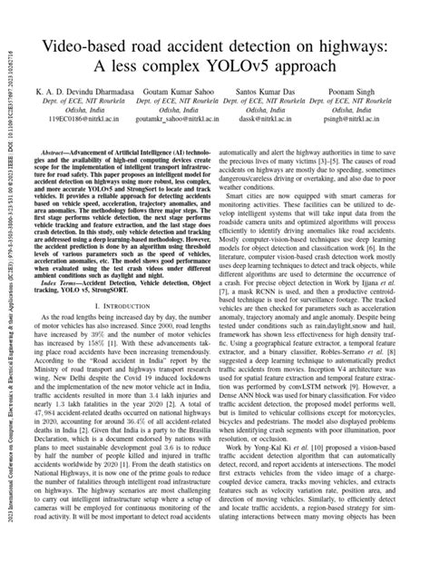 Video Based Road Accident Detection On Highways A Less Complex Yolov5 Approach Pdf