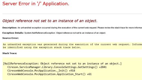 Issue Website Error Object Reference Not Set To An Instance Of An Object In Cireson