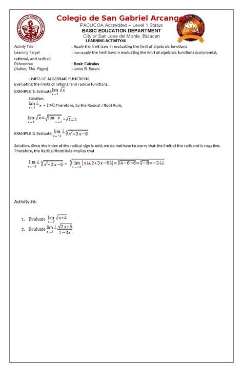 las 6 apply the limit laws in evaluating the limit of algebraic