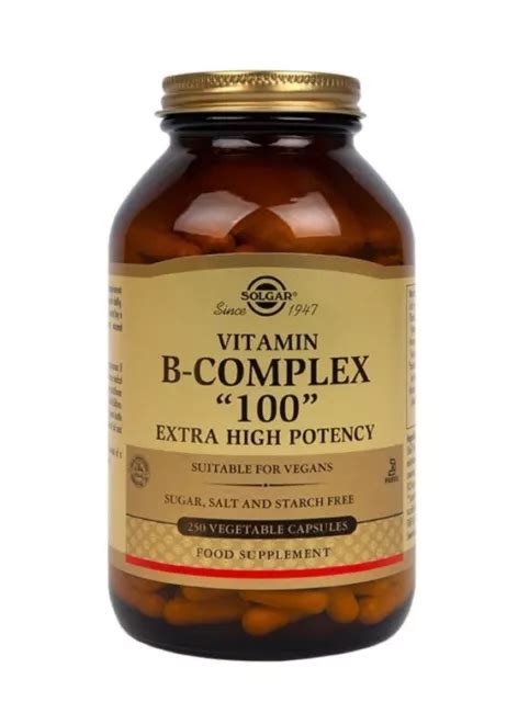 Solgar Vitamin B Complex 100 Extra High Potency 250 Capsules Vegan 🌱