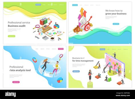 Isometric Flat Vector Landing Page For Professional Business Audit