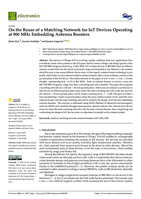 Pdf On The Reuse Of A Matching Network For Iot Devices Operating At 900 Mhz Embedding Antenna