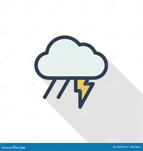 Lightning Thunder Storm Rain And Cloud Thin Line Flat Color Icon Linear Vector Symbol