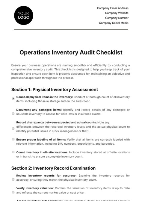Free Operations Inventory Audit Checklist Template To Edit Online