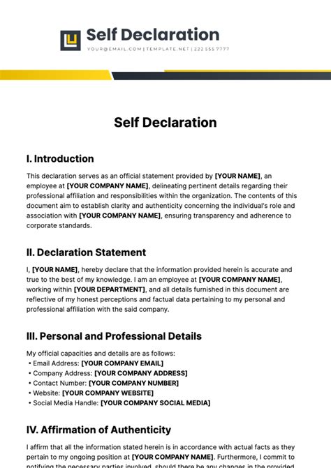 Free Self Declaration Template To Edit Online