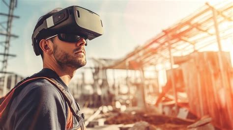Architect Or Civil Engineer Wearing Virtual Reality Goggles During