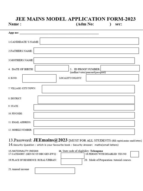 Jee Mains 2023 Application Form Pdf