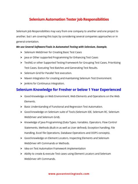 Selenium Automation Tester Job Responsibilities Download Free Pdf Selenium Software