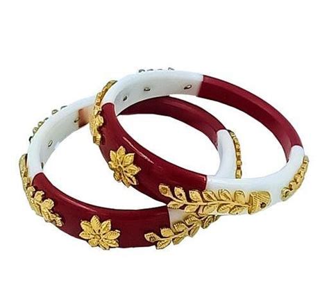 Plastic Two Tone Sankha Pola Bangles Traditional Red Bangles Designer