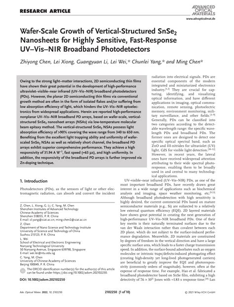 Wafer‐scale Growth Of Vertical‐structured Snse2 Nanosheets For Highly Sensitive Fast‐response