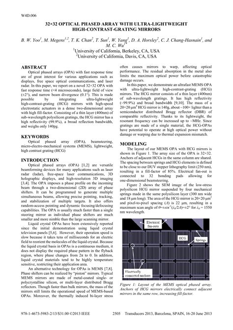 Pdf 32×32 Optical Phased Array With Ultra Lightweight High Contrast Grating Mirrors