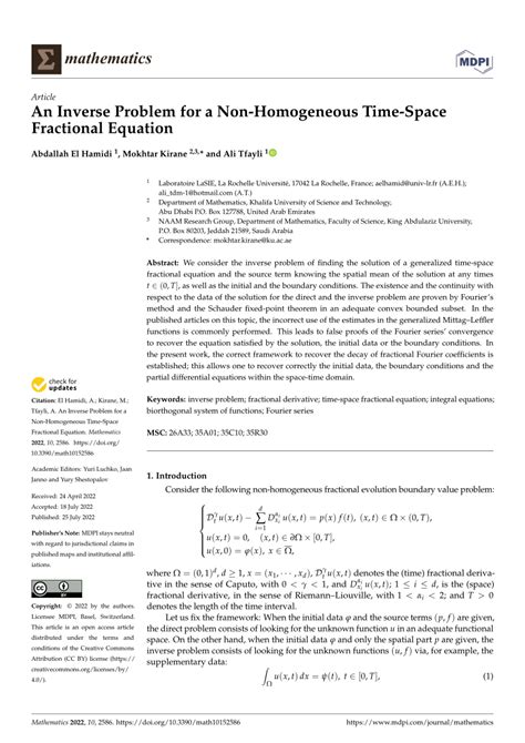 Pdf An Inverse Problem For A Non Homogeneous Time Space Fractional Equation
