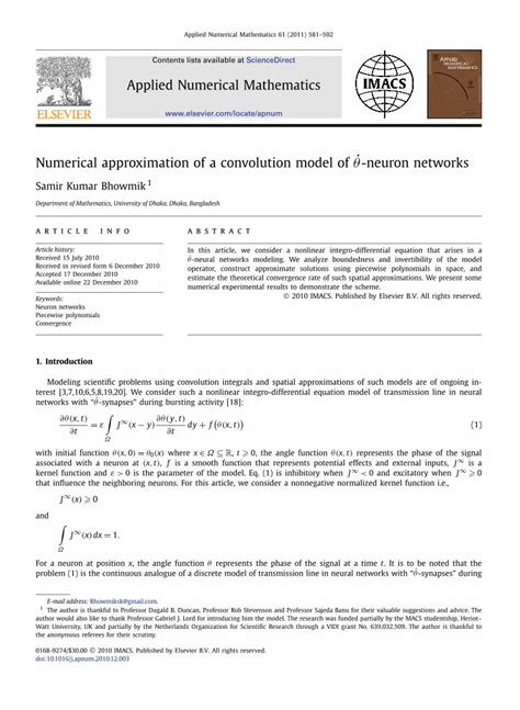 PDF Numerical Approximation Of A Convolution Model Of Neuron Networks DOKUMEN TIPS