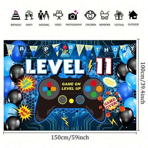 Video Game Happy Birthday Banner Backdrop Level 13th Unlocked Birthday Decorations 10th 11th