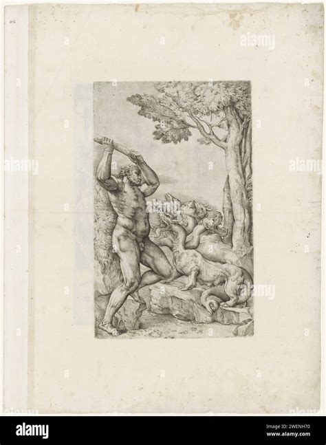 Hercules In Fight With The Hydra Van Lerna Battista Franco 1520 1561 Print Hercules Raised