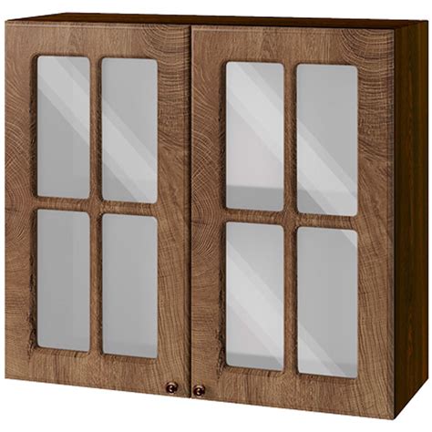 КУХНЕНСКИ ШКАФ ГОРЕН РЕД С ДВЕ ВИТРИНИ ВРАТИ И РАФТ Irim 80x30x72 СМ